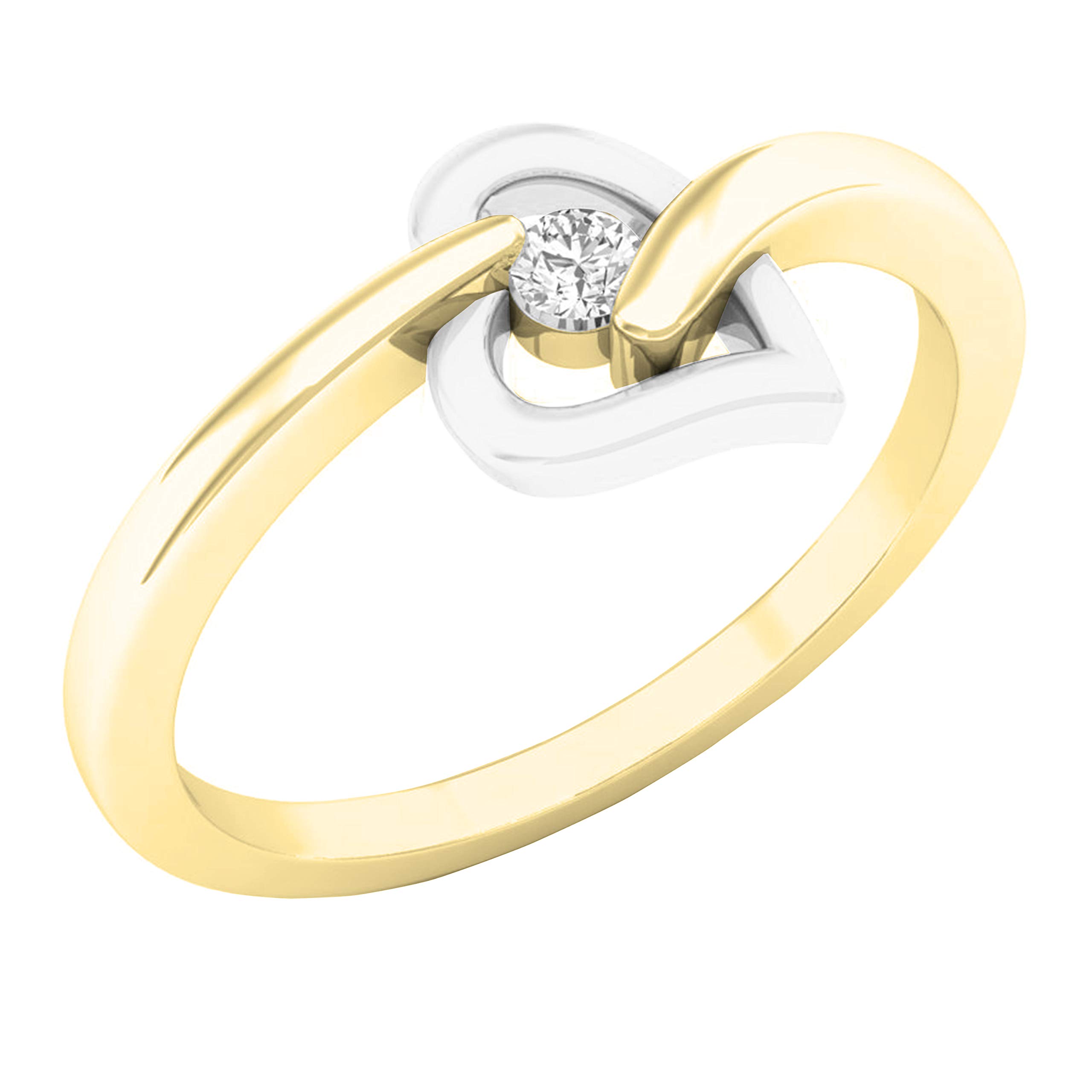 Dazzlingrock Collection Round White Diamond Solitaire Heart Promise Ring for Women (0.05 ctw, Color I-J, Clarity I1-I2) in 14K White & Yellow Gold Size 7