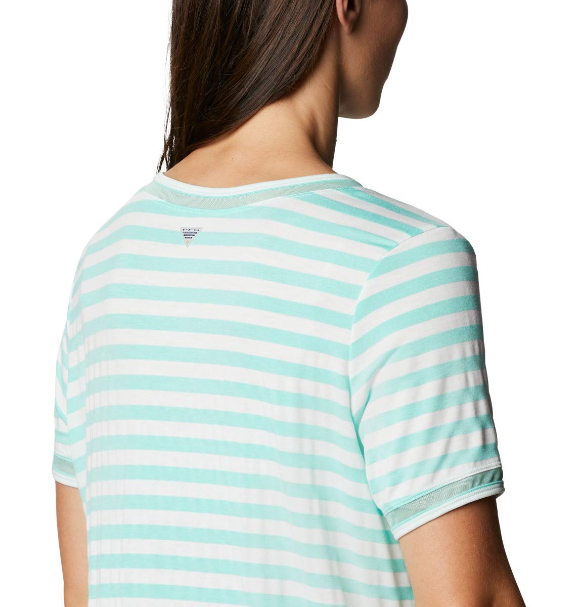 Columbia Women's Slack Water Knit Pocket Tee, Mint Cay Stripe, X-Large