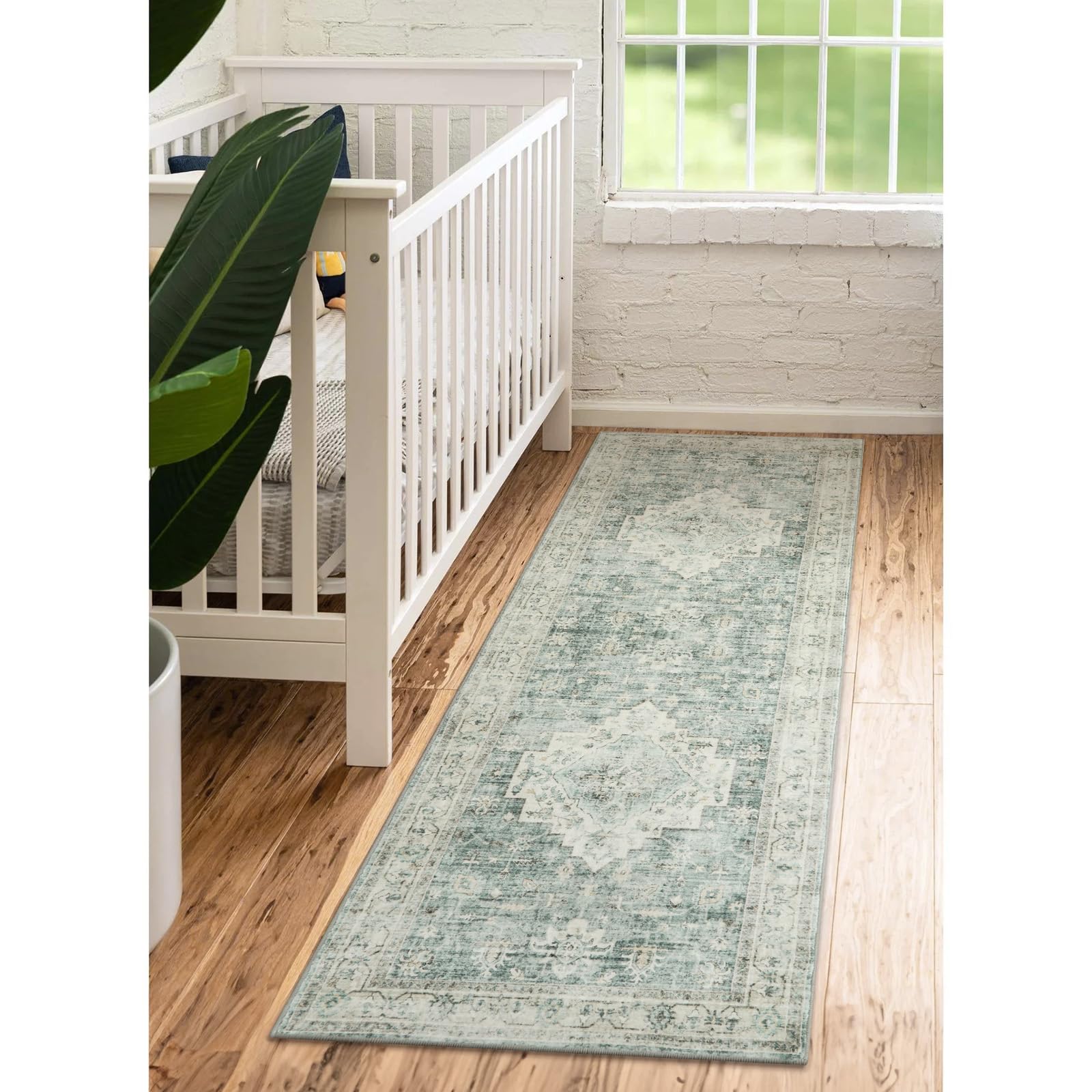 LIVEBOX Washable Kitchen Runner Rug 2x6- Boho Hallway Rug Runner Long Entryway Rug, Low-Pile Accent Rug for Bedroom, Non-Slip Soft Carpet Runner Throw Rug for Bathroom Laundry Room, Sage Green