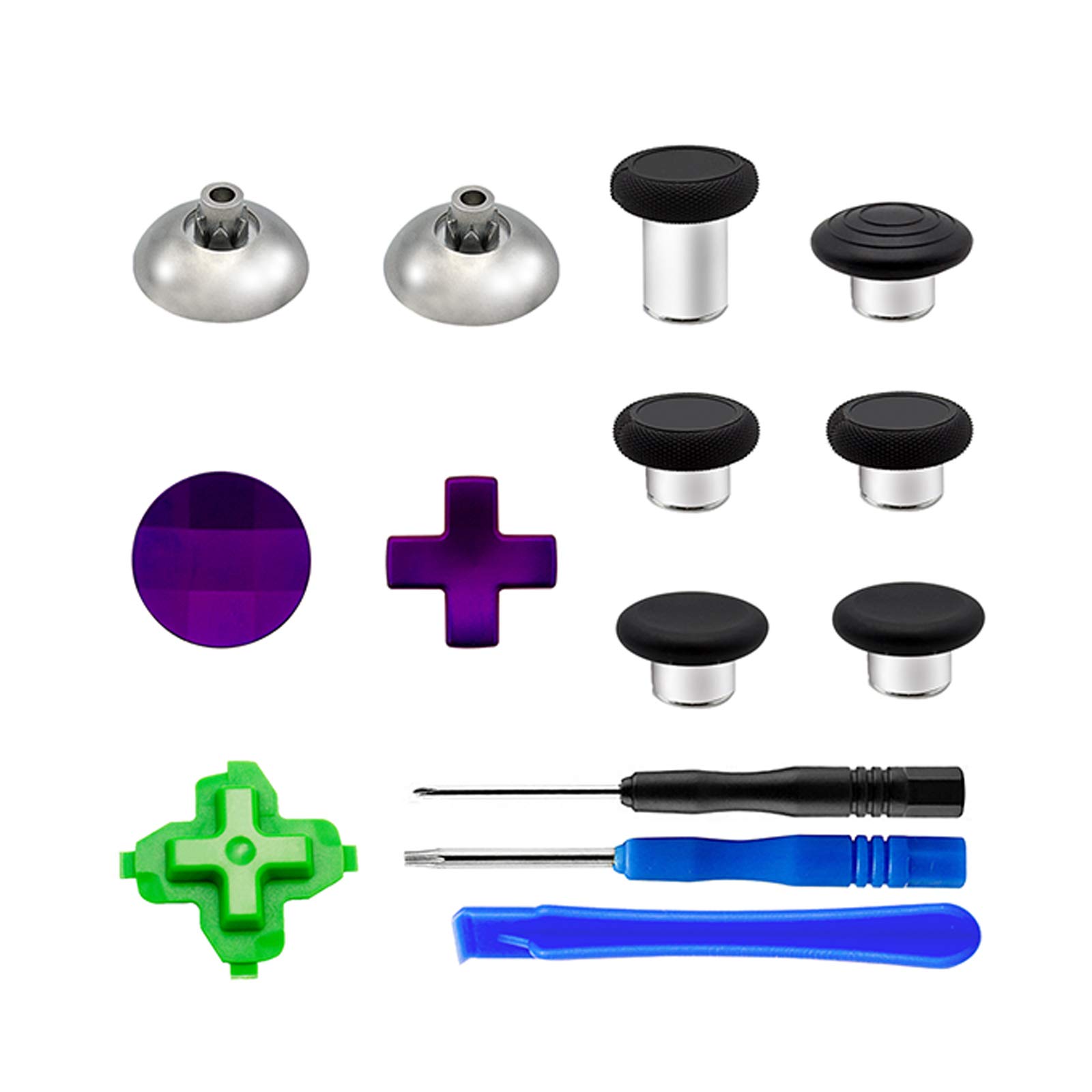 EASEGMER Replacement Swap Thumbsticks, Magnetic Base, D-Pads Kit with Tools for Xbox One Elite, Xbox One, Xbox One X/S Controllers (11 pcs) (Purple)
