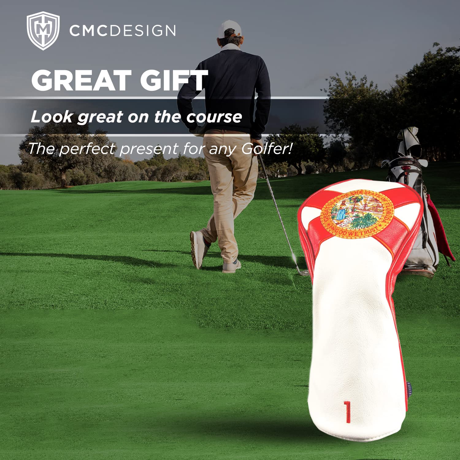 CMC Design Custom Florida Flag Embroidered Golf Driver Head Cover - Glove Soft Lining - Design Elements Include Applique and Embossing - Great Fit on Any Club as Golf Head Covers, Wood Driver Cover