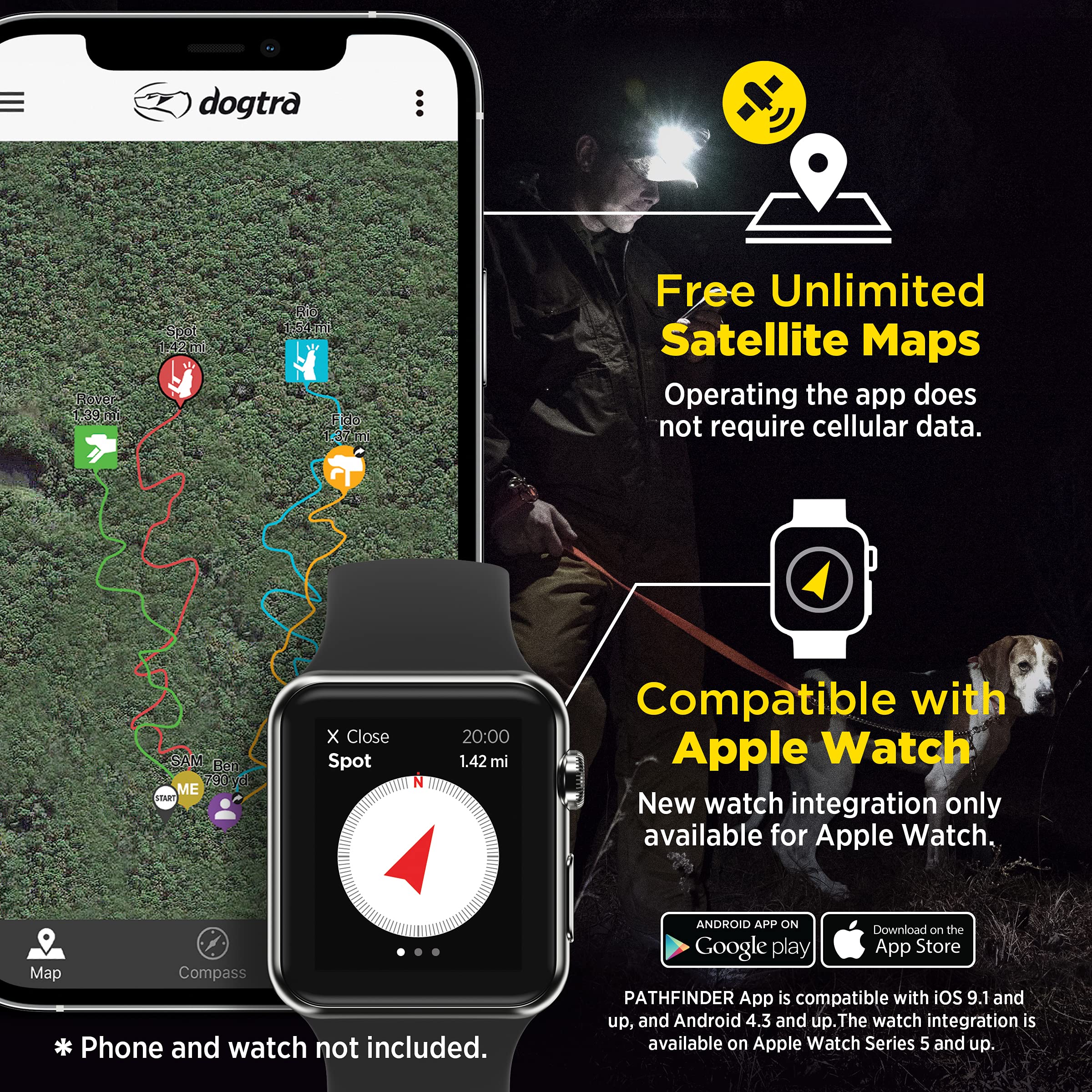 Dogtra Pathfinder SE GPS Tracking & Training E-Collar Special Edition LED Receiver 9-Mile 21-Dog Expandable Rechargeable Waterproof Compatible Smartphone Required with Wearable Carrying Holster