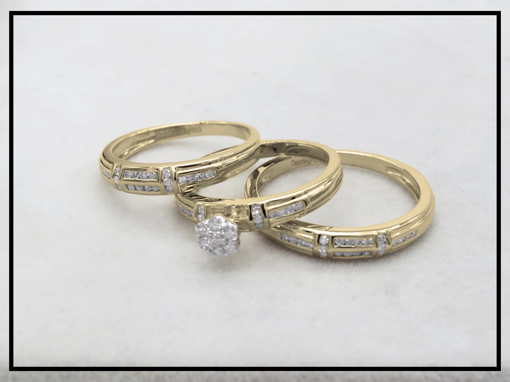 Dazzlingrock Collection 0.50 Carat (ctw) Round White Diamond Unisex Cluster Engagement Trio Ring Set in 14K Solid Yellow, W-7.5 & M-13