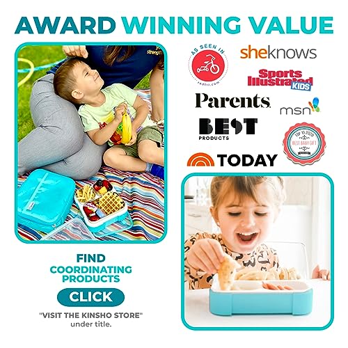 Stainless Steel Lunch Box for Kids Toddler Bento-Box Lunch-Box for Daycare, 3 Compartment Portion Control Containers with Tray for Lunches Snacks - School Travel, 24 oz Teal Blue with Bag Utensil