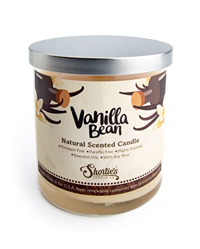 Vanilla Bean Scented Natural Soy Candle, Essential Fragrance Oils, 100% Soy, Phthalate & Paraben Free, Clean Burning, 9 Oz.