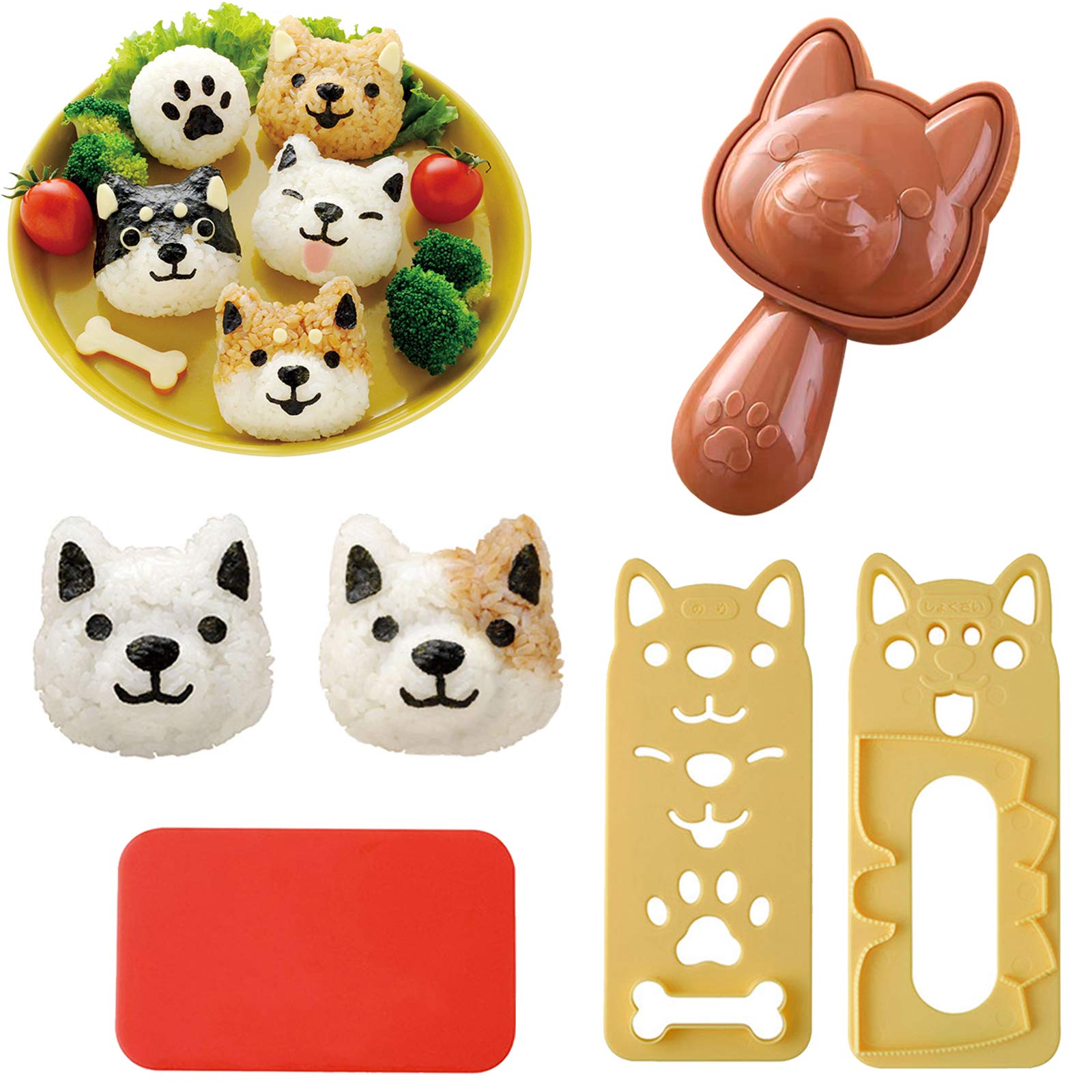 Rice Ball Molds for Kids Cute Dog Pattern Sushi Mold Rice Shaper Onigiri Mold Bento Accessories DIY Kitchen Tools with Nori Seaweed Punch Cutter