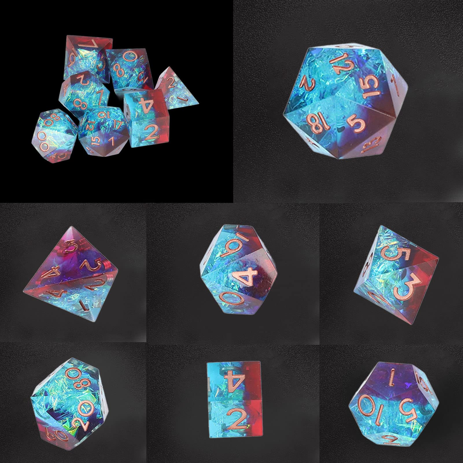 DND Dice Set, Resin Polyhedral D/D Dragon Dice with Box for Dungeons/Dragons Pathfinder TTRPG, 7 Pack(Blue and Red) Adult Spoof Whole Person Toys