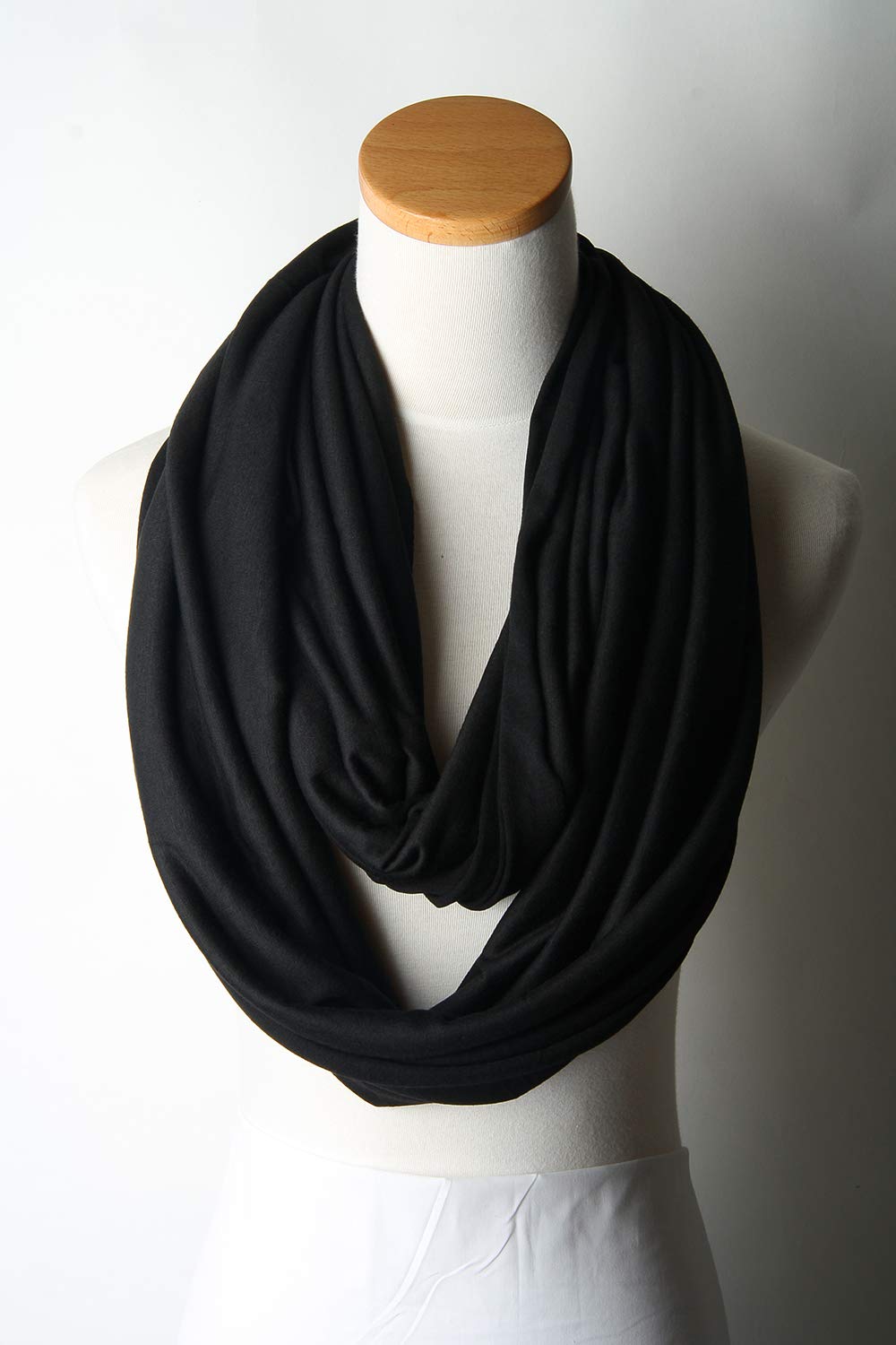 corciova Black Soft Girl Women Infinity Wrap Scarf Stretchy Jersey Knit Sleep Head Circle Scarf Continuous Loop Light Weight