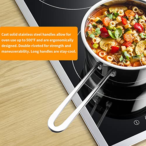 Stainless steel pot set,6 Piece Kitchen Induction Cookware Sets with Glass Lids, Stay Cool Handle, Works with Induction, Electric and Gas Cooktops, Oven Safe,Dishwasher