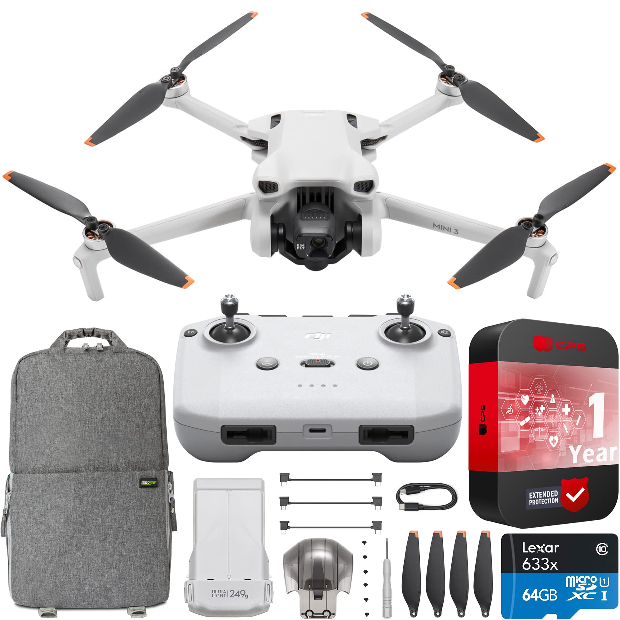 DJI Mini 3 Camera Drone Quadcopter + RC Smart Controller (With Screen) + Fly More Kit, 4K Video, 38min Flight Time, True Vertical Shooting, Intelligent Modes Bundle w/Deco Gear Backpack +Accessories