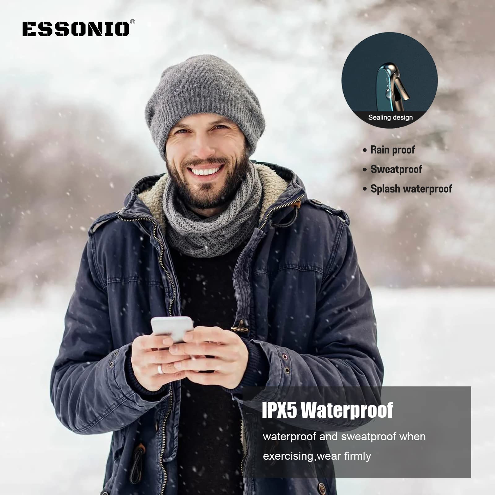 ESSONIO Open Ear Headphones Bluetooth earpiece Wireless Bluetooth Headphone with Microphone Headphone for Cell Phone Noise canceling Headphones