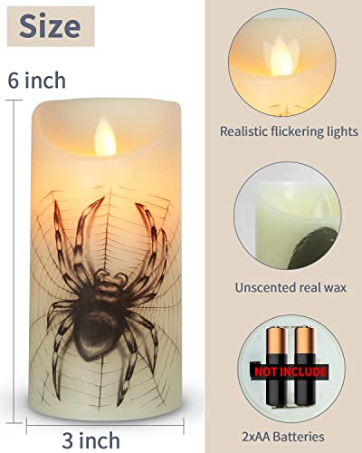 SHYMERY Halloween Decorations Indoor,Halloween Candles with Remote Timer,Skull,Spider Web,Crow Decor Raven Decals,Battery Operated Canldes for Table Witchy Bathroom Kitchen Spooky Home Decoration