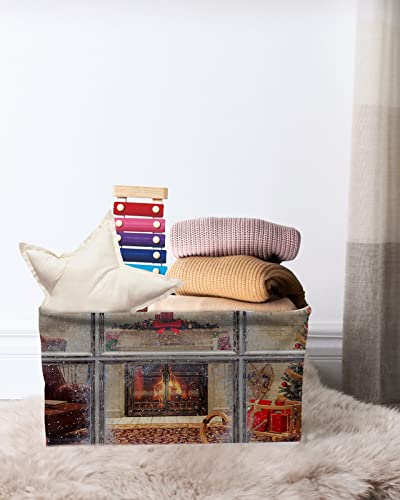 Christmas Storage Basket Fireplace Sled Xmas Trees Storage Bins Decorative Window Seat Foldable Baskets for Toys Decorative Baskets for Closet Nursery
