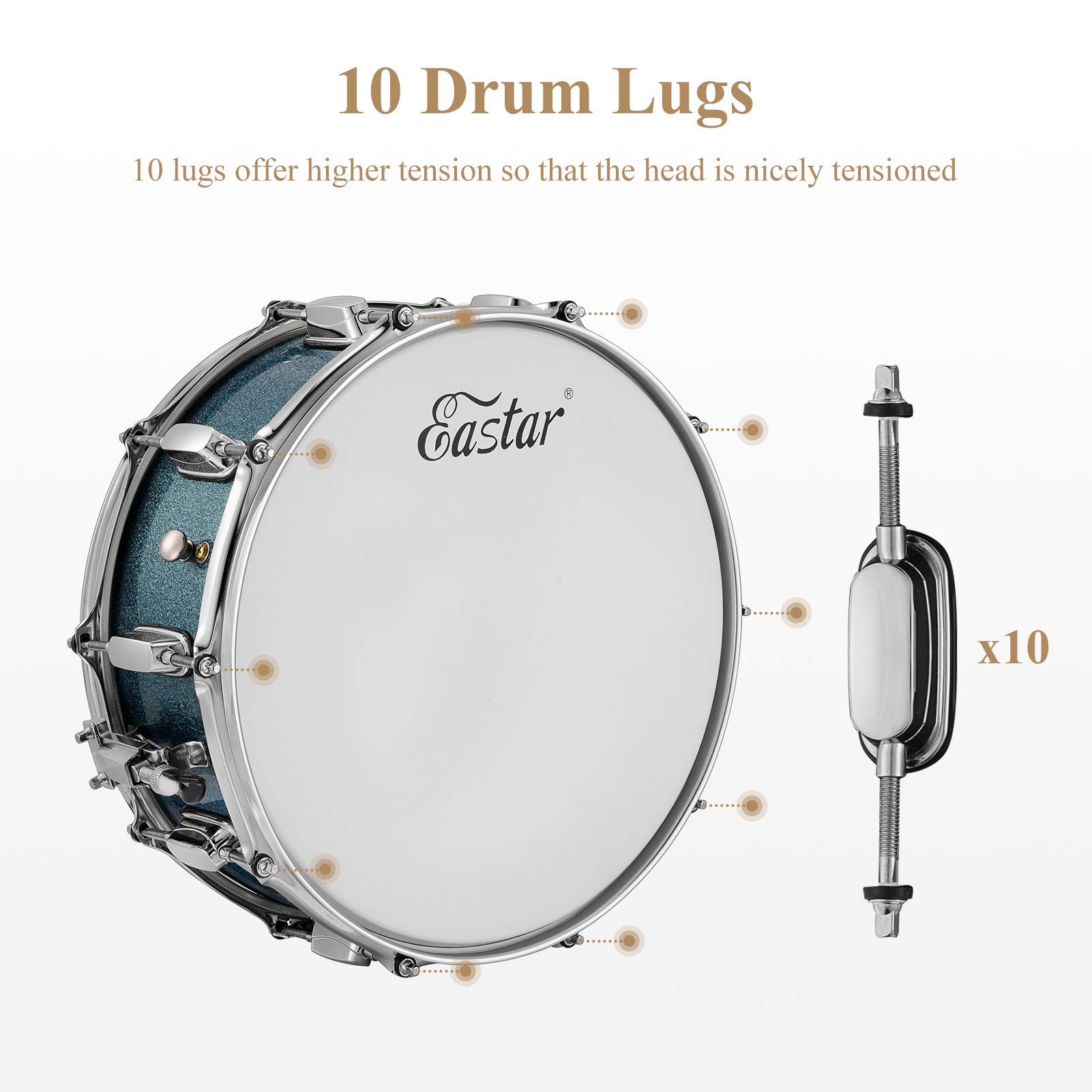 Eastar Snare Drum Set with Drum Sticks,for Beginners with Snare Drum Stand, Mute Pad, Snare Drum Bag, Drum Key, 14"X 5.5", Starry Blue