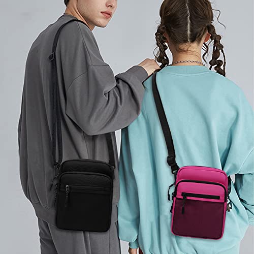 Lohol Small Messenger Bag for Men Women, Water Resistant Adjustable Multi-pocket Purse for Travel Sports (Black)