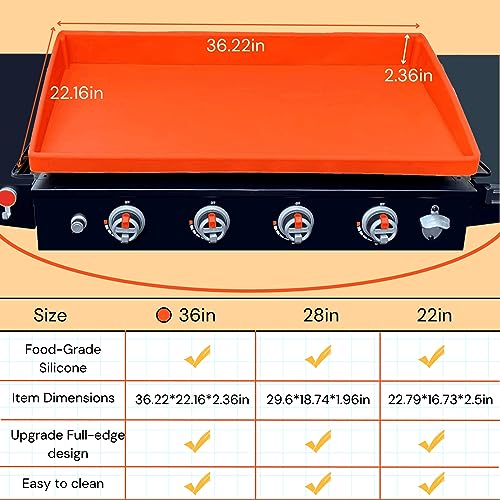 Jacooxi Silicone Griddle Mat 36 Inch for Blackstone Grill, Upgraded Blackstone Griddle Full Wrap Mat, Outdoor Griddle Cover Accessories, Orange