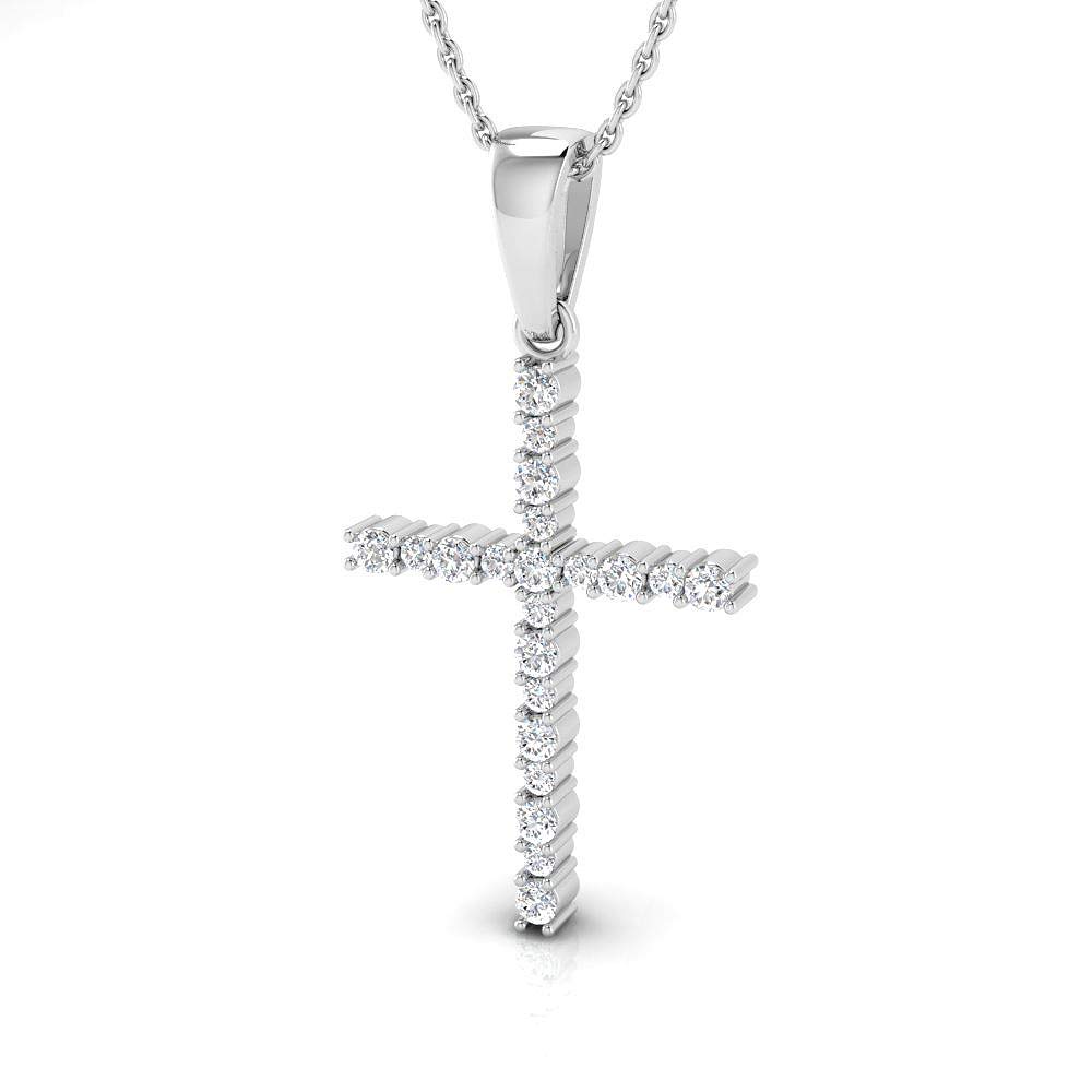 Diamond Cross Pendant Necklace - 1/3 Ctw (IGI Certified) in 925 Sterling Silver (with 18" Chain)