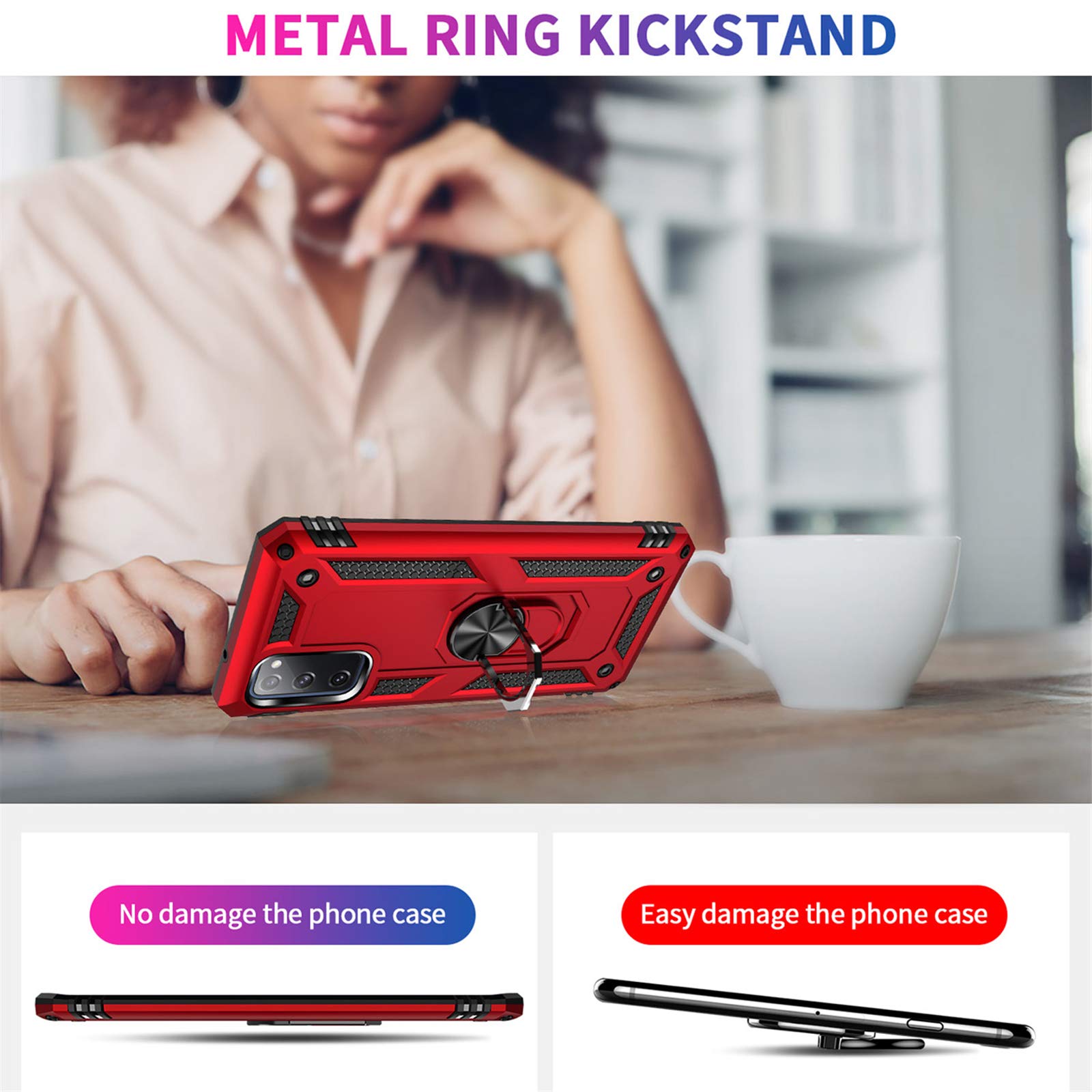 Compatible with Samsung Galaxy S20 Fe 5G Case Heavy Duty with Built in Screen Protector Hard Armor Military Anti-Fall Bumper Cover for Samsung S20 Fe 5G Cases with Magnetic Ring Kickstand