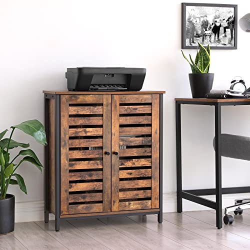 VASAGLE LOWELL Standing Cabinet, Storage Cabinet, Cupboard, Accent Side Cabinet, Sideboard with Louvered Doors, Multifunctional in Living Room, Bedroom, Hallway, Industrial, Rustic Brown ULSC78BX