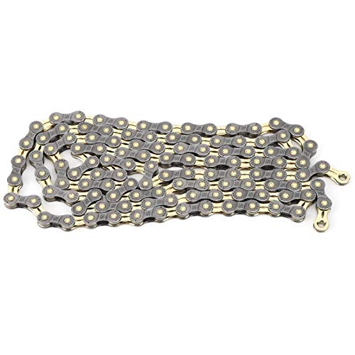 Demeras wear-Resistant Folding Bicycle Cycling Accessory Exquisite Workmanship Mountain Road Bike Half Hollow Chain High Stability for Cycling for Trail Riding(S9L Gray Gold (9 Speed))