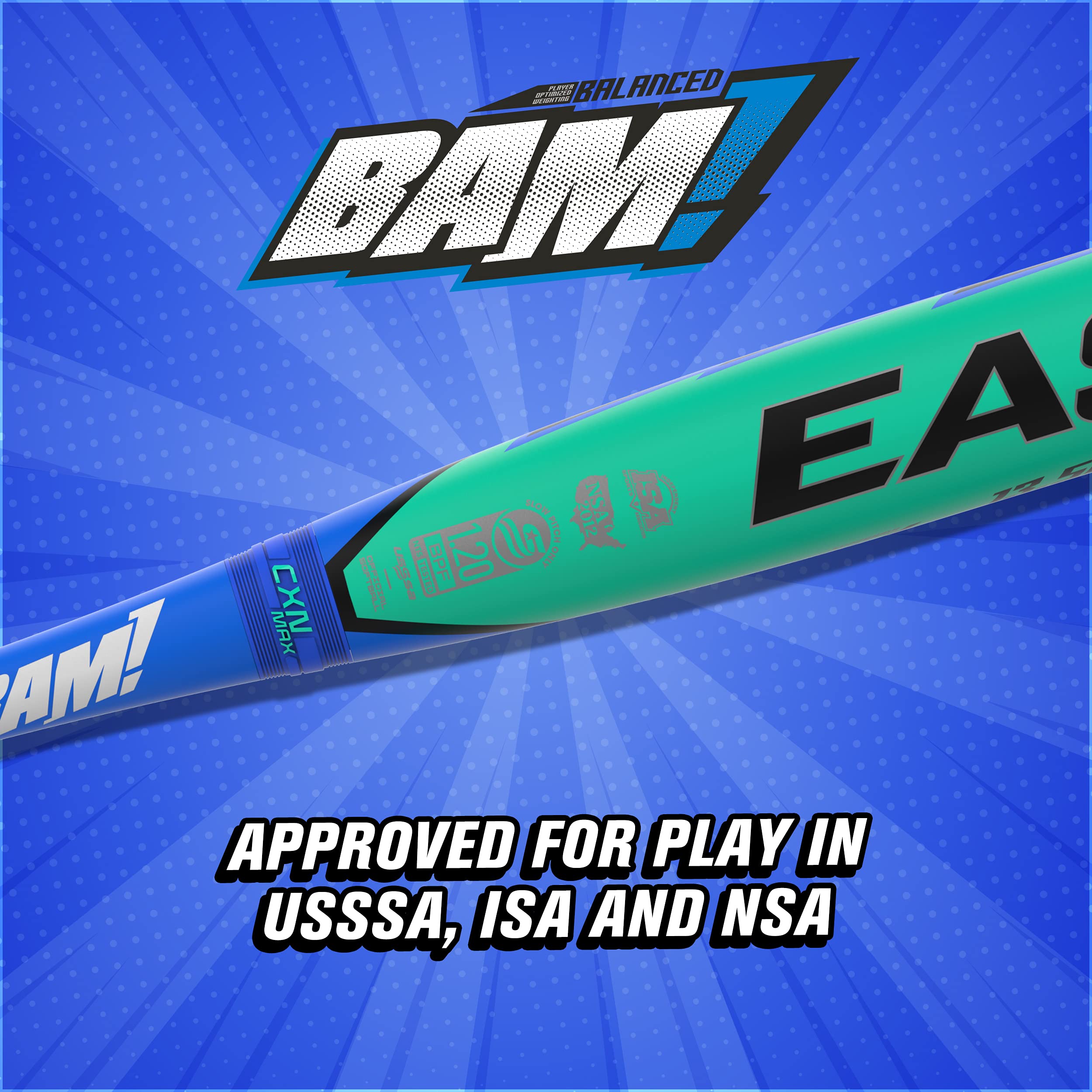 Easton BAM Slowpitch Softball Bat, Balanced, 13.5 in Barrel, USSSA, ISA & NSA, 34in x 26oz