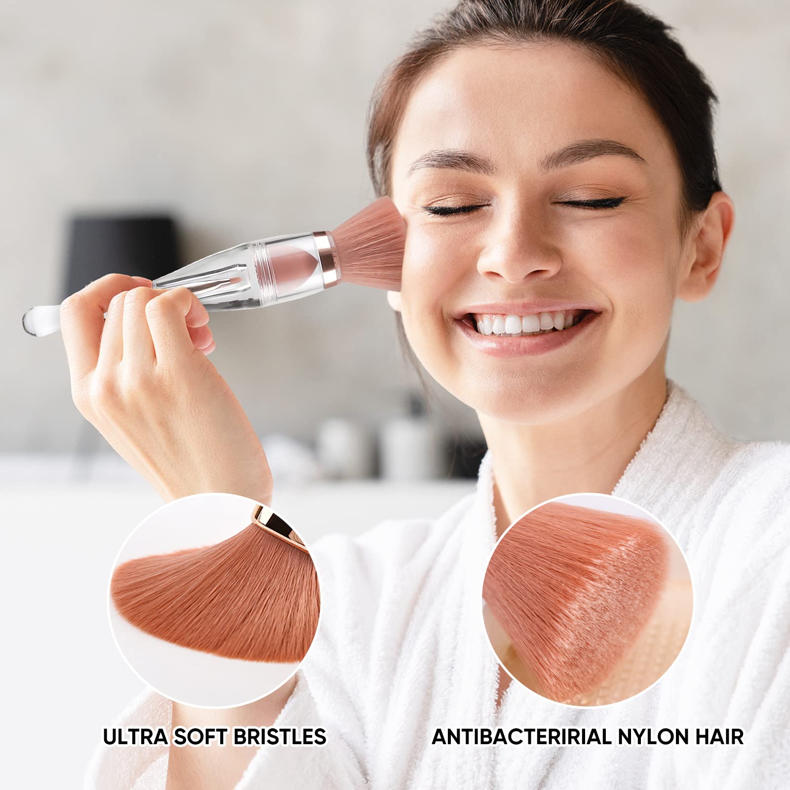 HIPFATE 3-In-1 Foundation Brush, Professional Makeup Brushes Set for Face Blush Liquid Powder Foundation Brush, Portable Design Travel Makeup Brushes Set