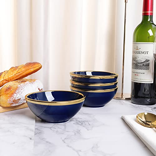 fanquare Porcelain Snack Bowls Set of 4, Blue Dipping Bowls, 9 oz Small Dessert Bowl for Ramen, Ice Cream, 5 Inch