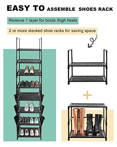 Moweallarge Shoe Rack 17-22 Pairs Stackable 5-Tier Shoes Rack Upgrade Compact Free Standing Shoes Rack with 6-Side Pockets for Small Narrow Space Closet Entryway Dorm Hallway