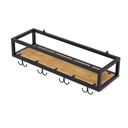 Guuurrrg Ceiling Mount Shelf Simple Style Iron Hanging Wine Glass Rack, 2 Layer Ceiling Decoration Shelf with Adjustable 100cm Iron Chain, for Bars, Restaurants, Kitchens (Black 120 x 25 x 22cm)