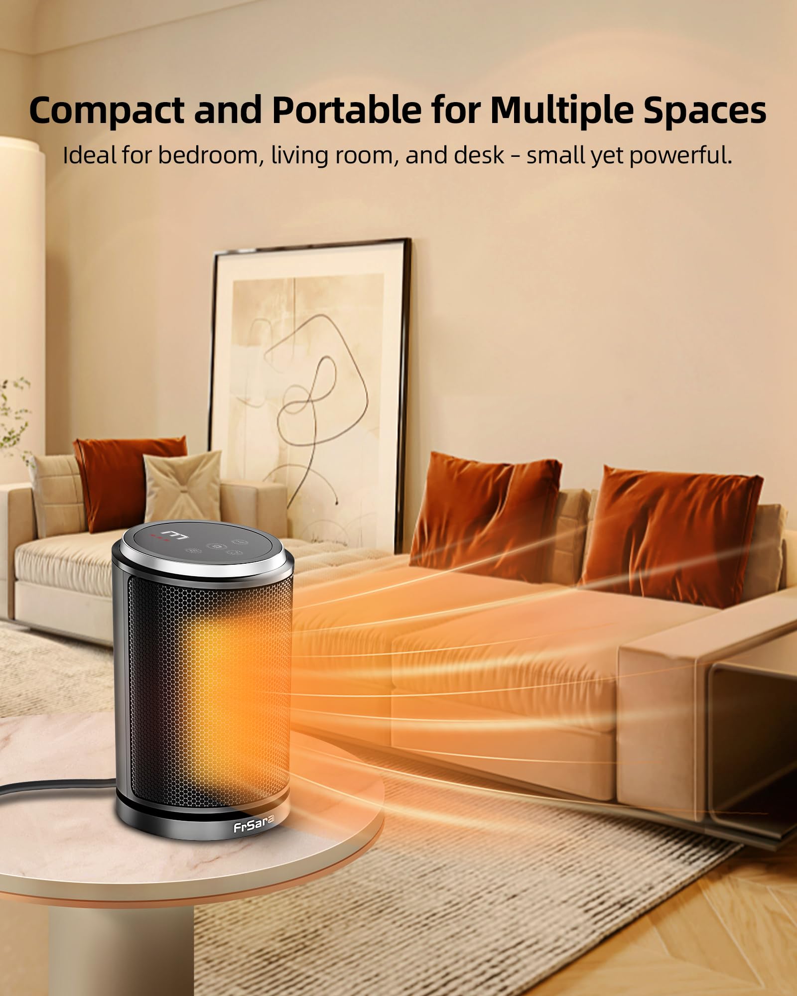 FrSara Space Heater, Space Heaters for Indoor Use 1200W Two-Speed Adjustment, Ceramic Heating, Anti-Dumping, Anti-Overheating, Double Protection, no Odor, Safe and Environmentally Friendly