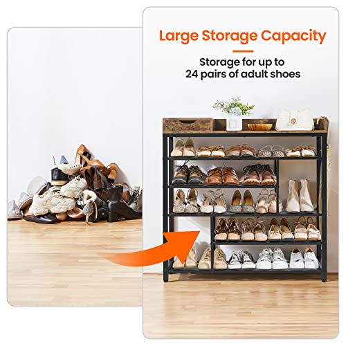 Yaheetech 6-Tier Shoe Rack Organizer, Shoe Shelf Organizer with Storage Box, Free standing Shoe Storage Rack for Entryway, Living Room, Holds 24 Pairs of Shoes, Industrial Style
