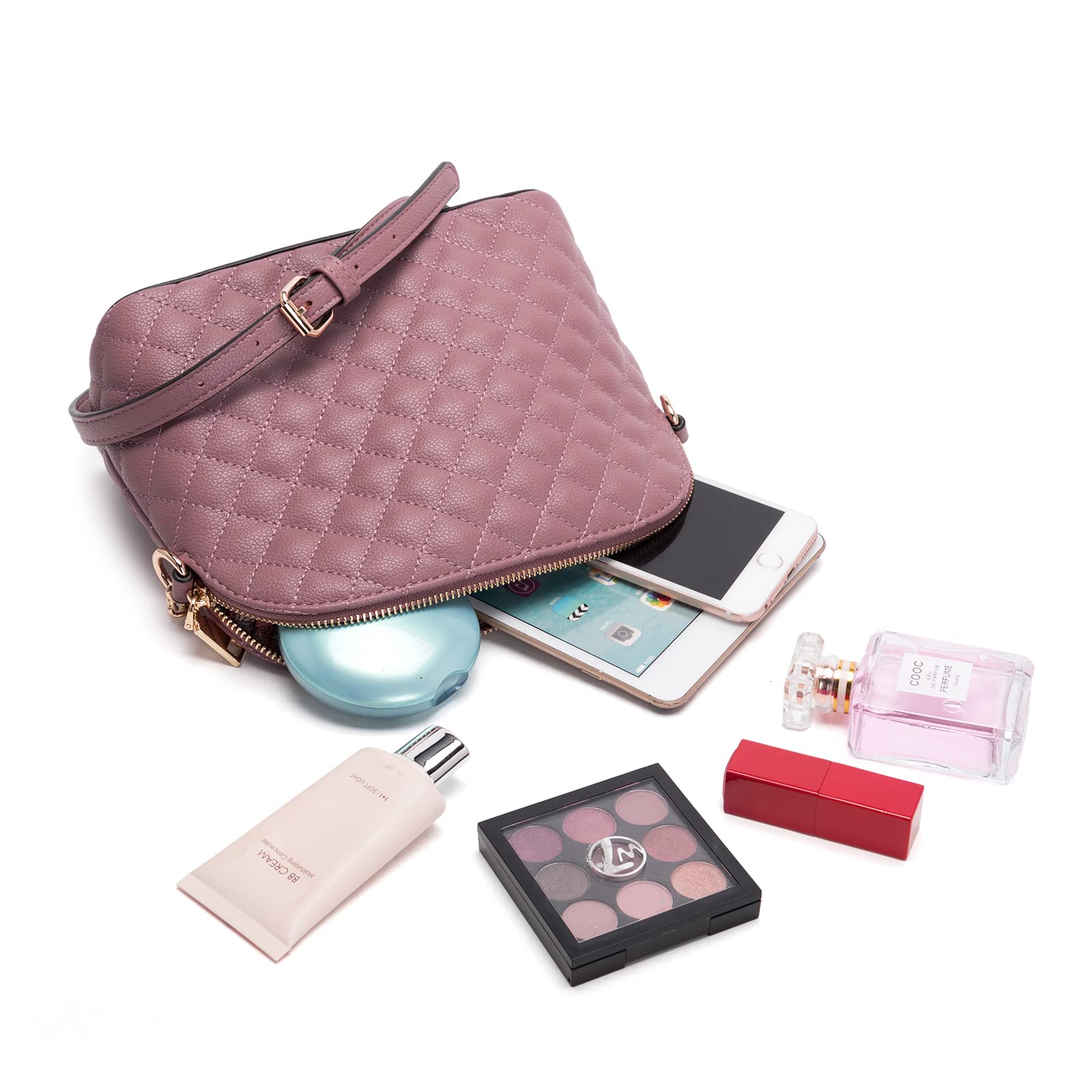 E Quilted Crossbody Bags for Women, Lightweight Medium Camera Bag Top Zipper Shoulder Purse