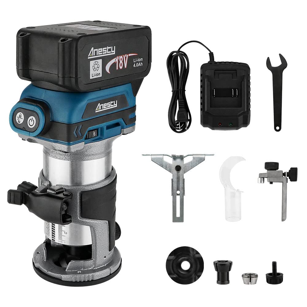 Cordless Trim Router Woodworking Kit - 18V Brushless Palm Router Compact Router with Trimmer/Fixed Base, Variable Speed Wood Router Laminate Trimmer Tool with Fast Charger, 1/4" & 3/8" Collet etc