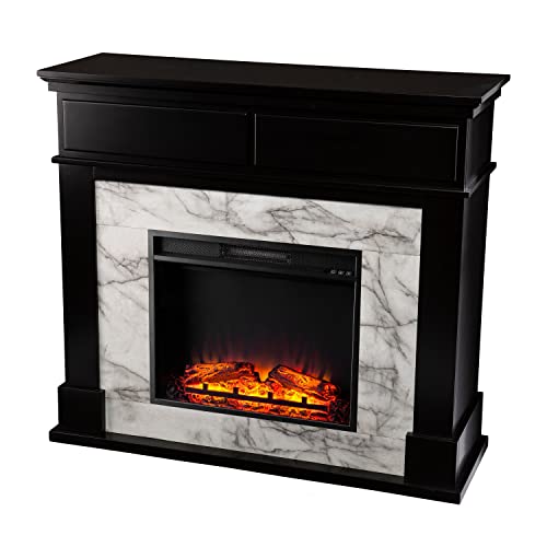 Electric Fireplace Black Modern Contemporary Veneer Glossy Finish Energy Efficient