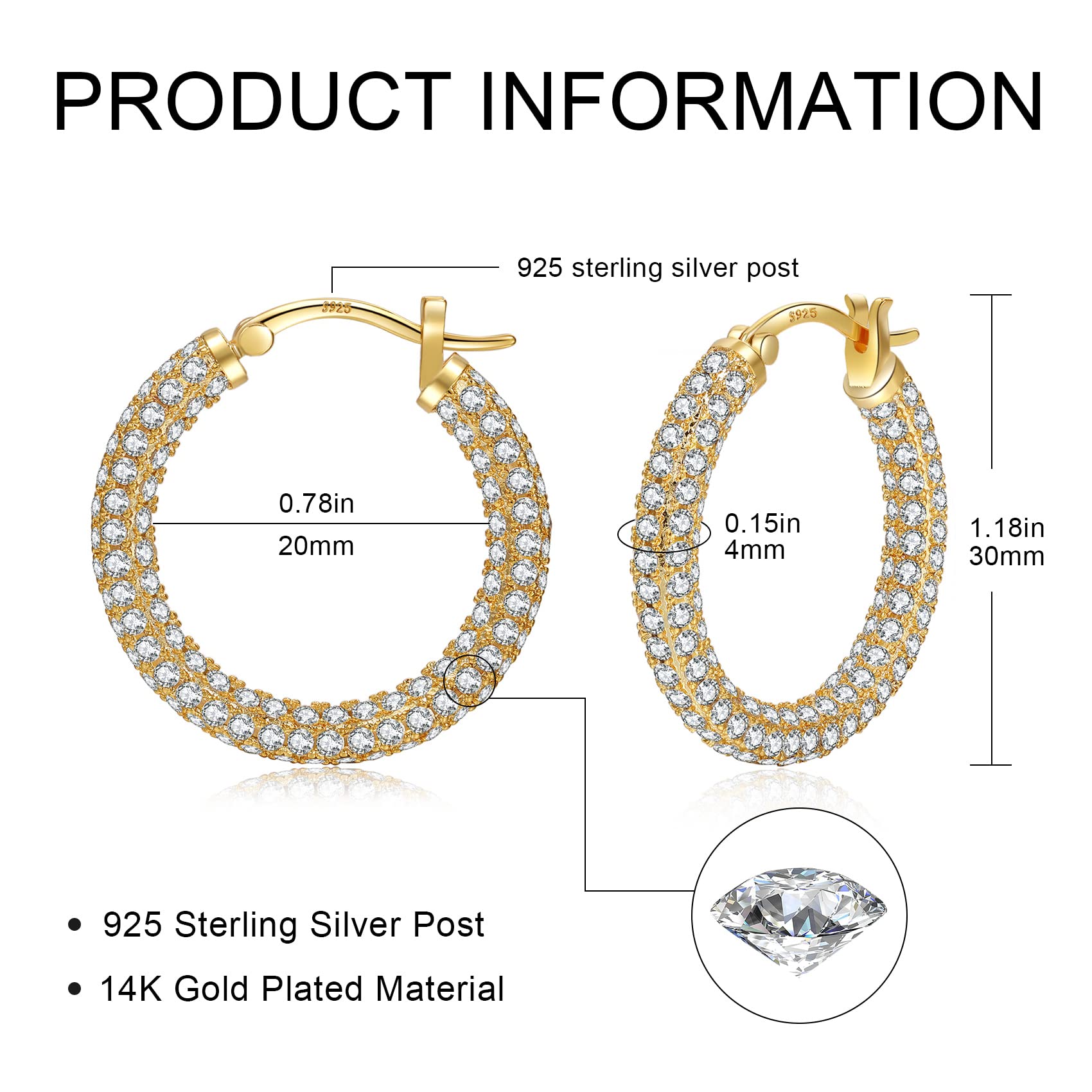 Cubic Zirconia Earrings for Women, Hypoallergenic Trendy Earing Aretes para Mujer