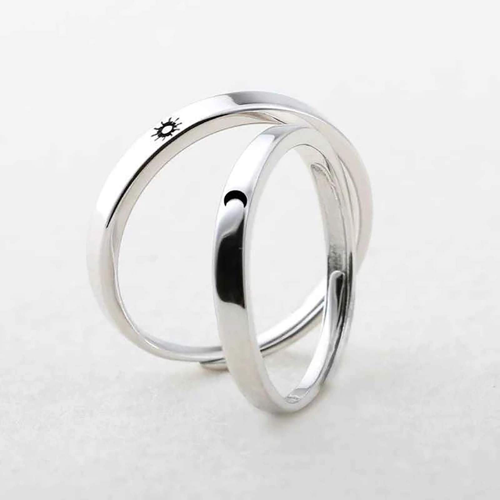 Couples Sun and Moon Ring Adjustable Matching Rings I Love You Letter Engraved Wedding Band for Women and Men (2pcs, one Size),Rose Gold,White,Purple