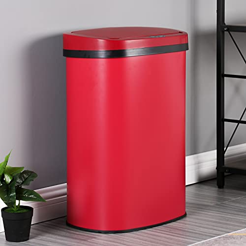 HHS Trash Can Garbage Can Stainless Steel 13 Gallon Trash Can with Lid Touchless Metal Kitchen Trash can Wastebasket for Bathroom, Bedroom, Kitchen and Office (5 Liter) Red…