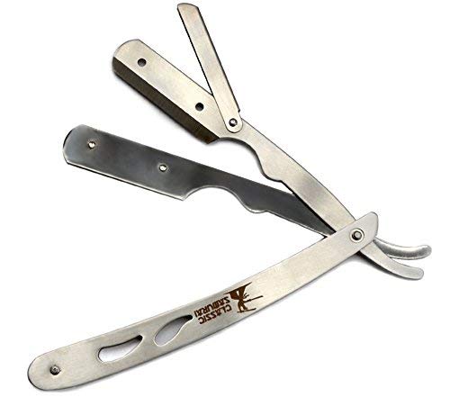 Classic Samurai CS-102 Stainless Steel Professional Barber Straight Edge Razor with 15 Astra Double Edge Razor Blades (Silver + 15 Astra Blades)