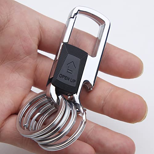 Mtverver Metal Keychain Car Key Chain Holder Clip with 4 Detachable Key Rings ,Bottle Opener Keychain (Black)