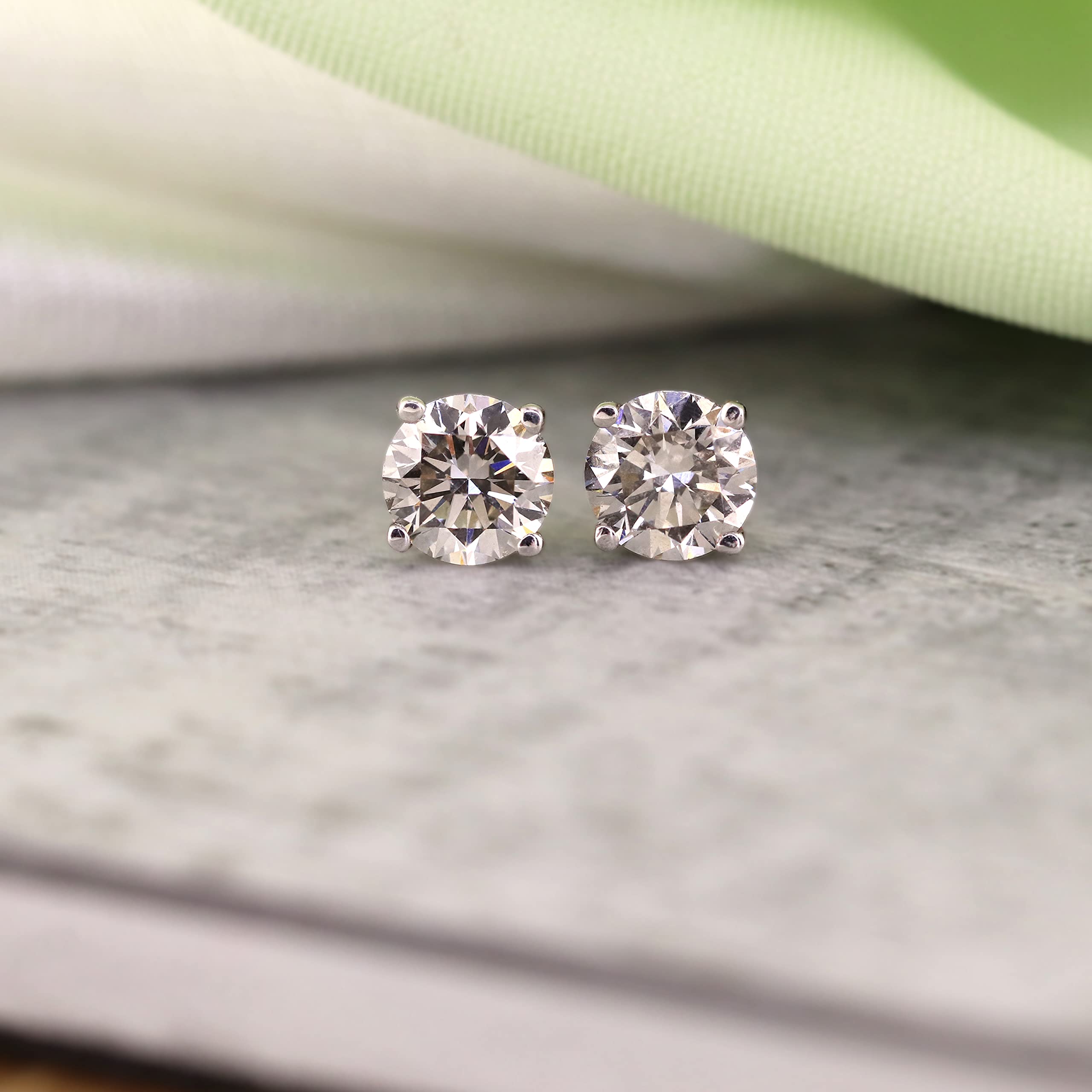 Diamond Wish IGI Certified 1 Carat Lab Grown Diamond Earrings for Women in 14k White Gold (E-F, VS1-VS2, 1.00 cttw) 4-Prong Setting Screw Back Studs