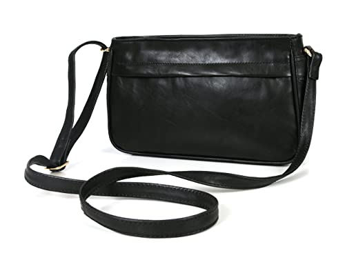 Double Zip Small Crossbody Bag Leather Shoulder Bag for Women Medium Lightweight Purse Top Zipper Multiple Pocket (Raven)