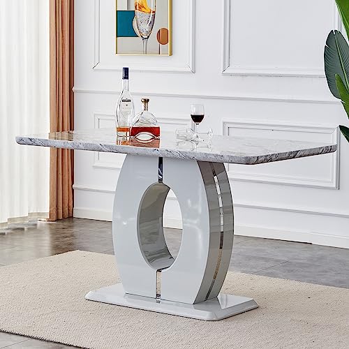 Ginxesh Modern Faux Marble Dining Table for 6,63'' Large Grey Imitation Marble Grain Kitchen Table with MDF Pedestal,Rectangular Oval Marble Dining Table for Dining Room,Living Room,Home,Office