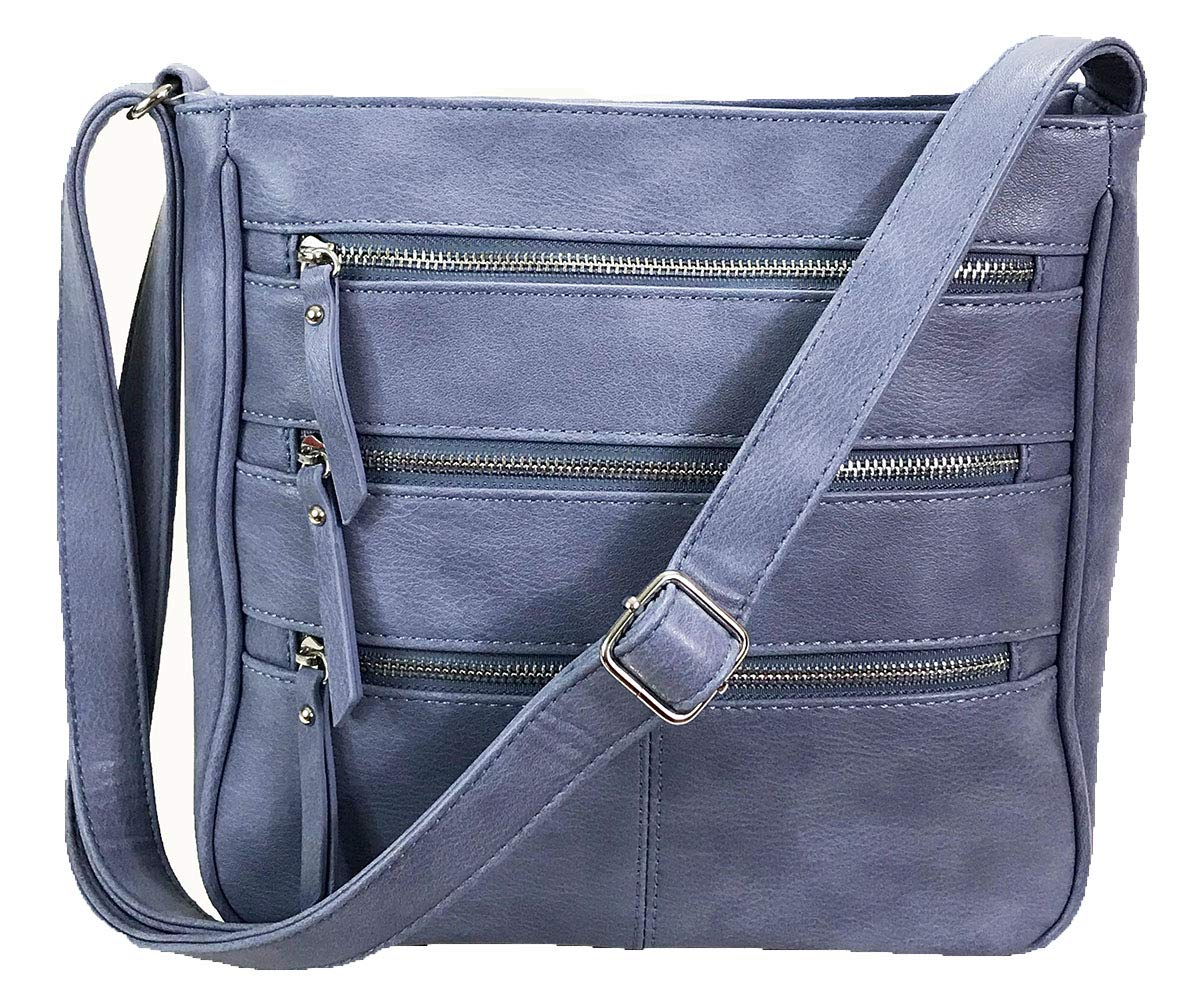 Zzfab Triple Zipper Locking Concealed Carry Crossbody Bag - CCW Concealed Carry Purse Blue