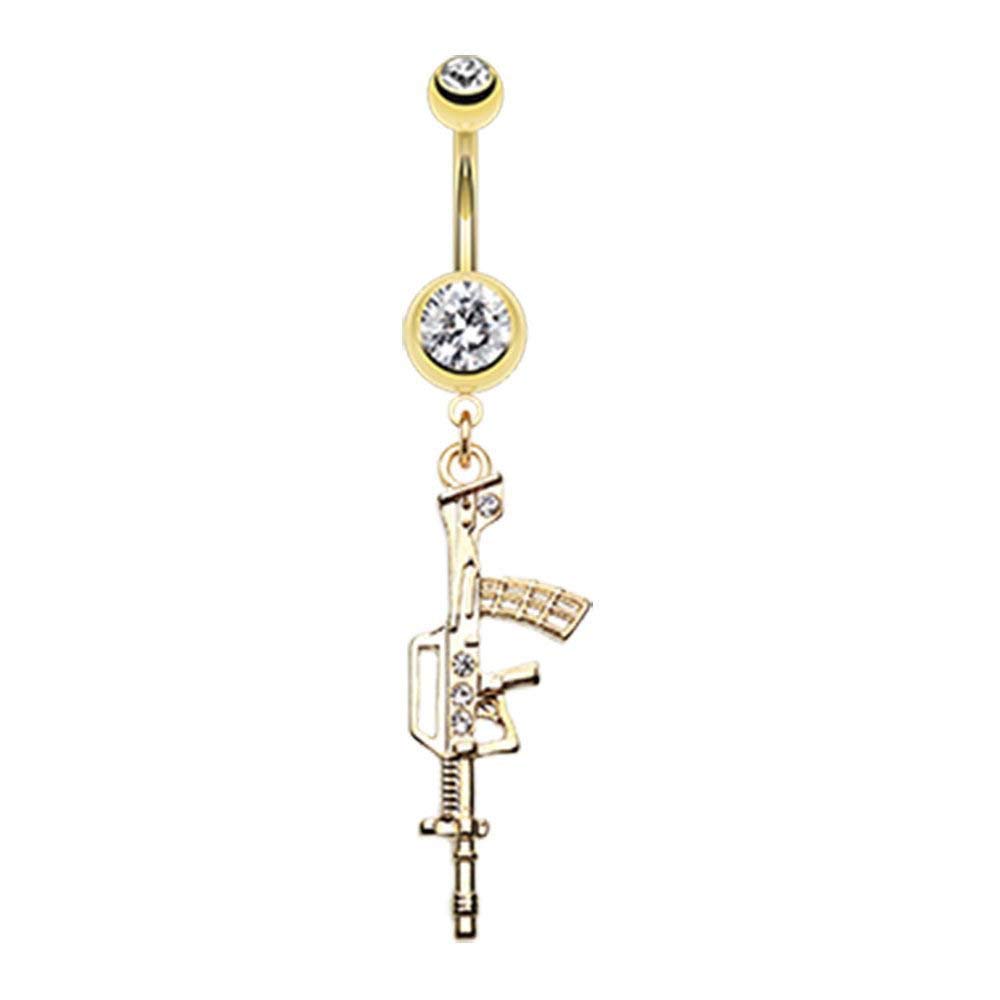 Covet Jewelry Golden Assault Rifle AK-47 Gun Belly Button Ring