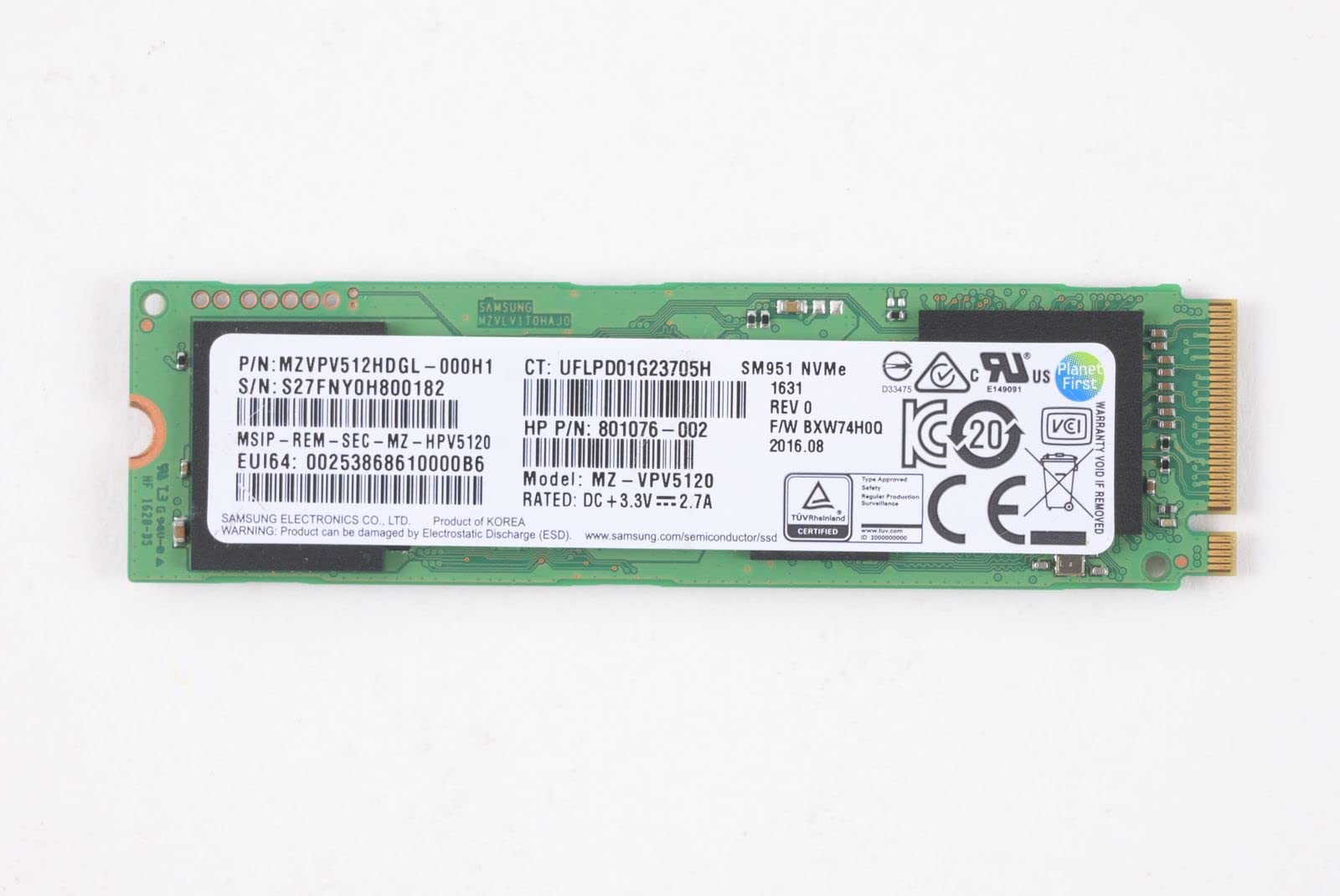 Ebid-Dealz Replacement for 512GB M.2 NVMe 2280 Internal Solid State Drive Samsung MZVPV512HDGL-0000 MZ-VPV5120 PCI Express 3.0 x4 150 Mbps