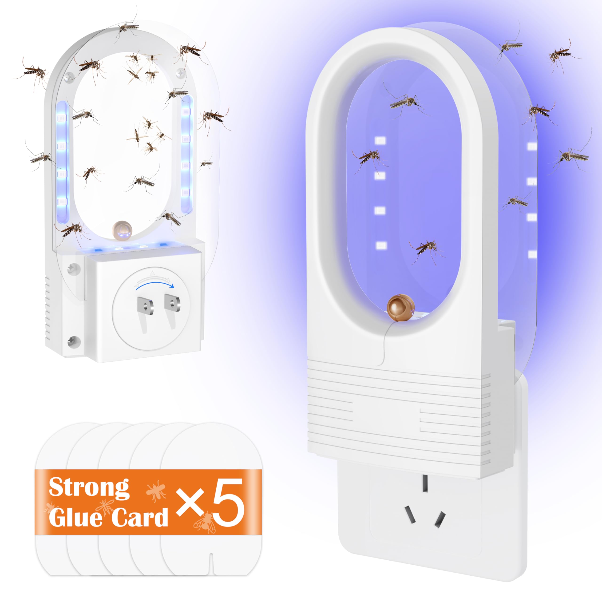 Fruit Fly Traps for Indoors, Plug in Fly Trap Indoor Bug Catcher with Double Sided Glue Card, Flying Insect Trap Gnat Traps for Mosquito, Flies, Fruit Flies, Moths, Gnats (1 Device + 5 Refills)