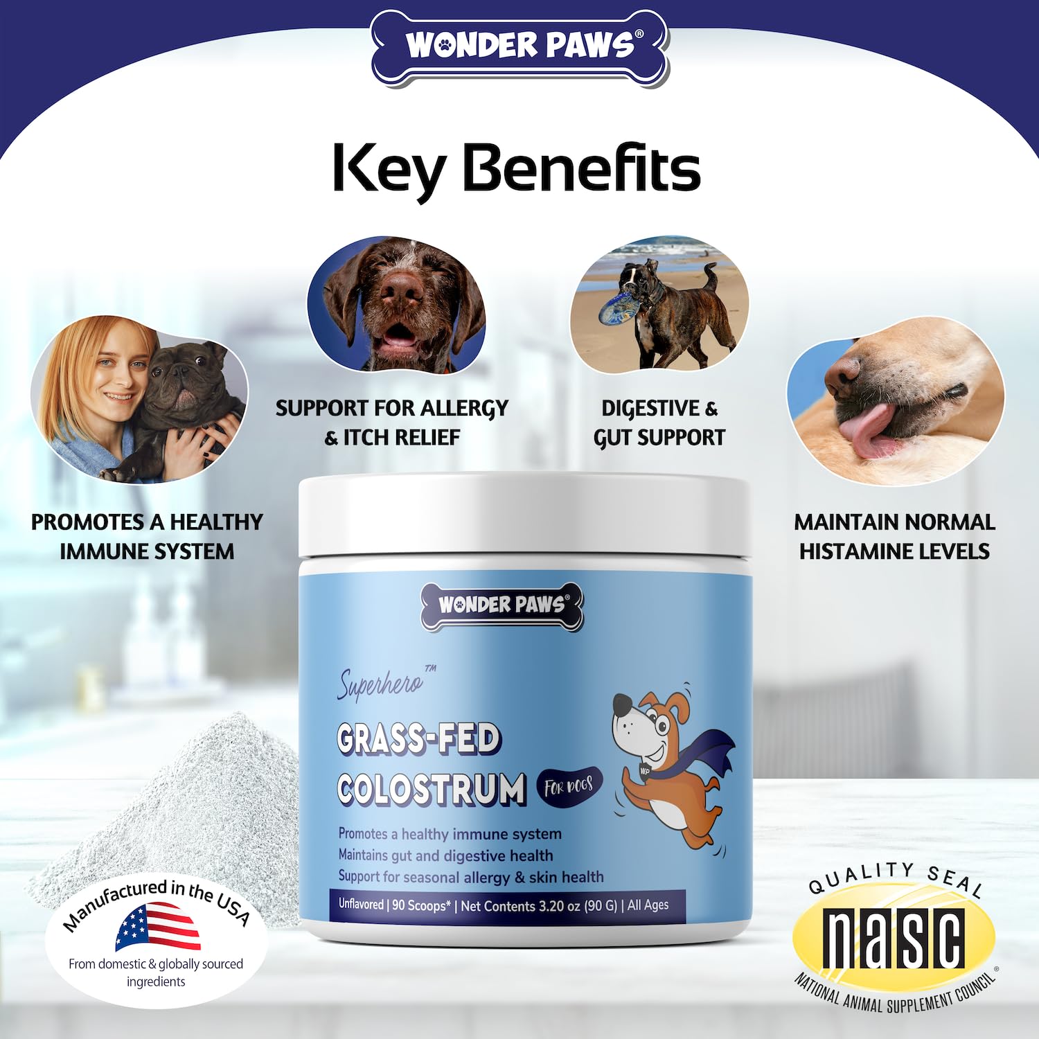 Grass-Fed Colostrum Powder Plus Mushroom Complex Powder - for Dog’s Immune Health, Skin and Allergy Relief and Vitality – Colostrum 90 Scoops - Mushroom Complex 90 Scoops