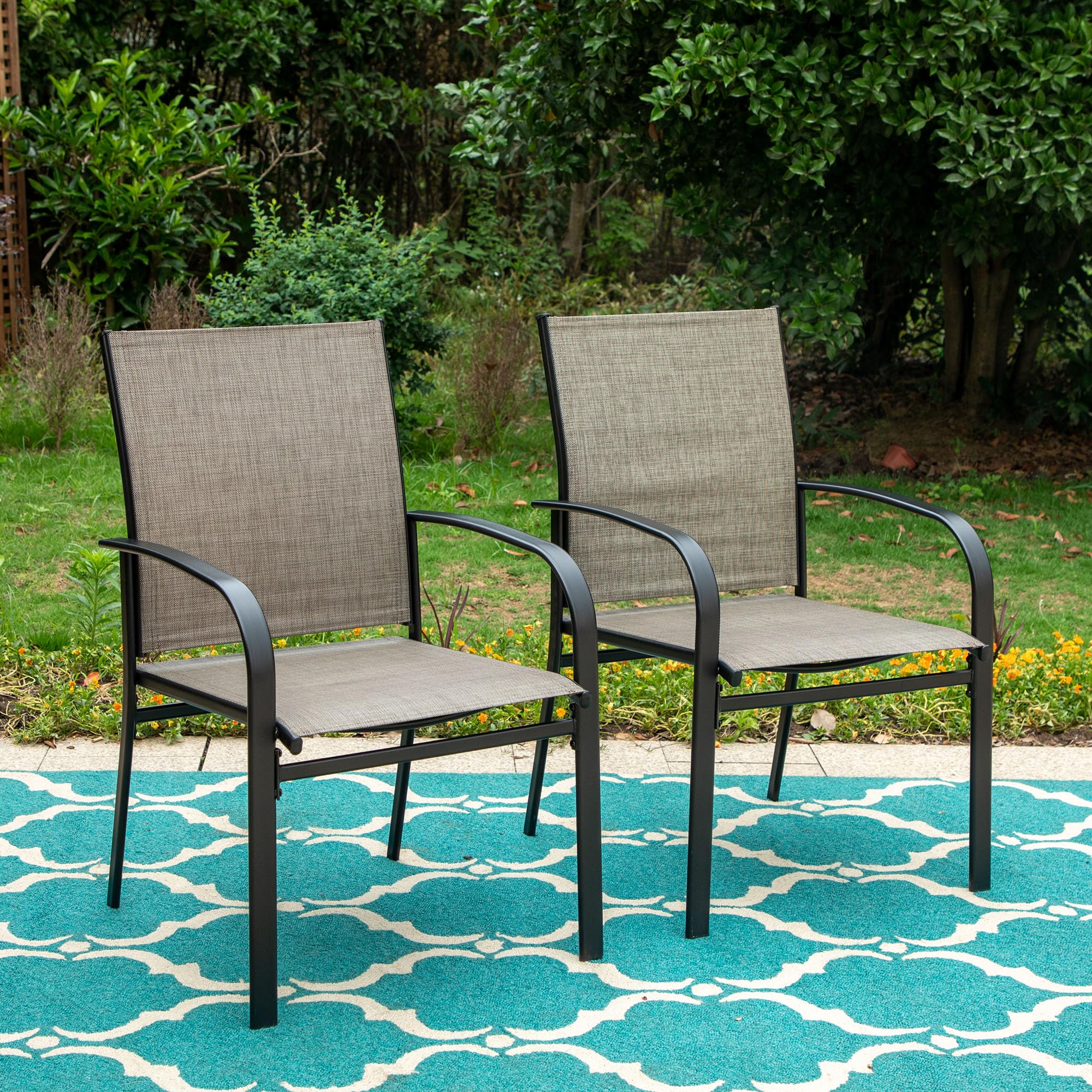 MIXPATIO Patio Dining Chairs Set of 6, Brown Outdoor Textilene Dining Chairs, Patio Furniture Chairs with Armrest