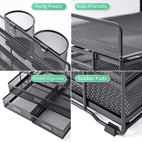 Desk Organizer with Drawers -3 Tier Desktop Organizer with Pen Holder and Drawer, Multi-Functional Desk Organizers and Accessories, Mesh Paper Organizer for Home Office Supplies(No Assembly)