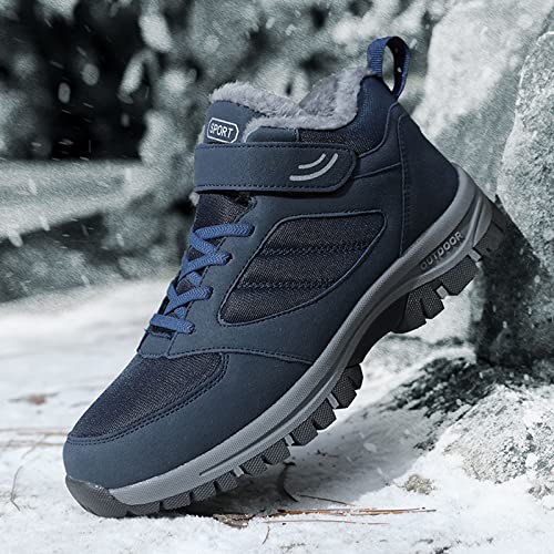 FASDNENDYS Womens Winter Snow Boots Warm Boots Couples Boots Men Round Flat Velvet Lightweight Construction Shoes Men Dark Blue